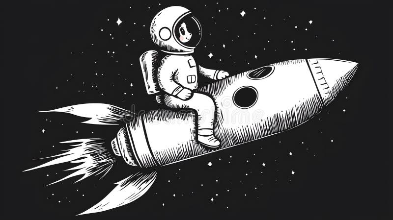 Astronaut Riding a Rocket in Space Graphic Stock Illustration ...