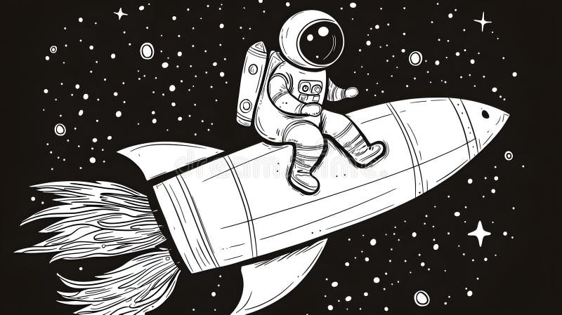Astronaut Riding a Rocket in Space Illustration Stock Illustration ...