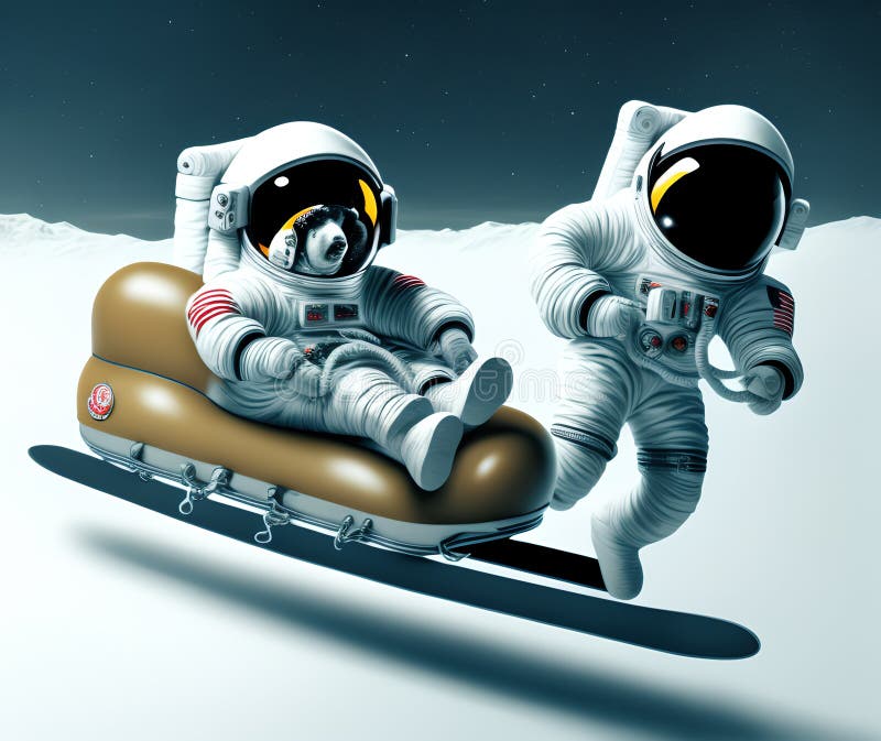 Astronaut Riding Sledge, Generative AI Illustration Stock Illustration ...