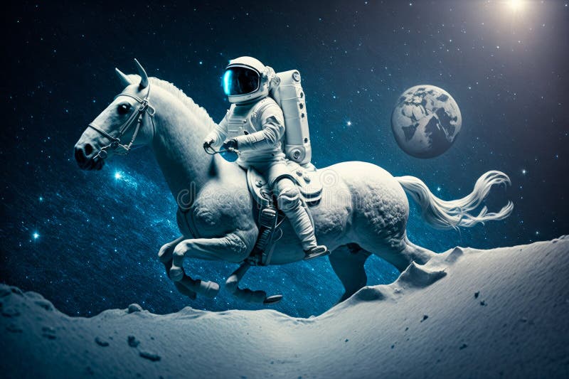 An Astronaut Riding White Horse on the Moon. Generative AI Stock ...