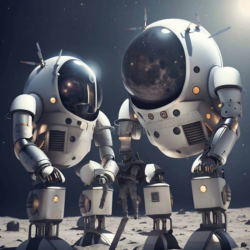 Astronaut Robot Illustration Background in Outer Space Moon Stock ...