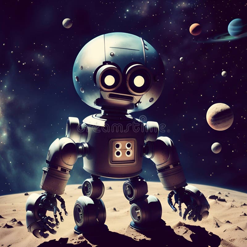 Astronaut Robot Illustration Background in Outer Space Moon Stock ...