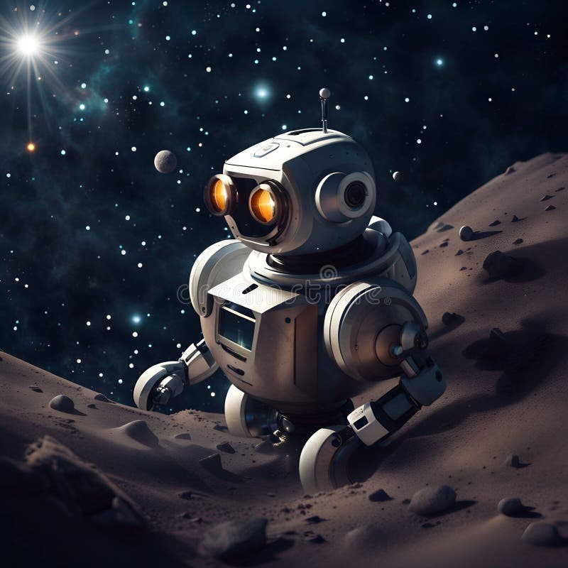 Astronaut Robot Illustration Background in Outer Space Moon Stock ...