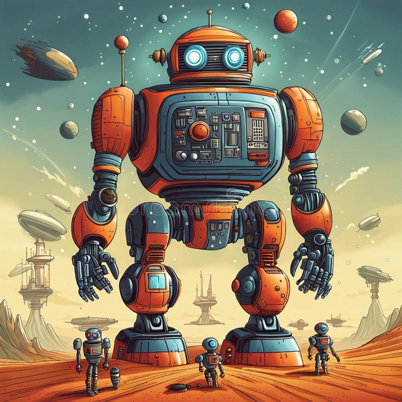 Astronaut Robot Illustration Background in Outer Space Moon Stock ...