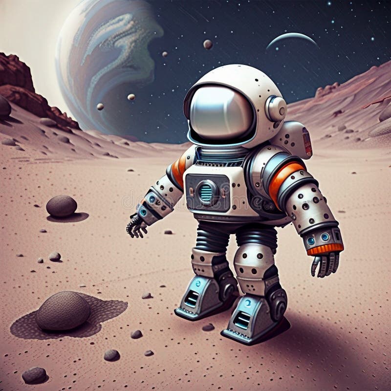 Astronaut Robot Illustration Background in Outer Space Moon Stock ...