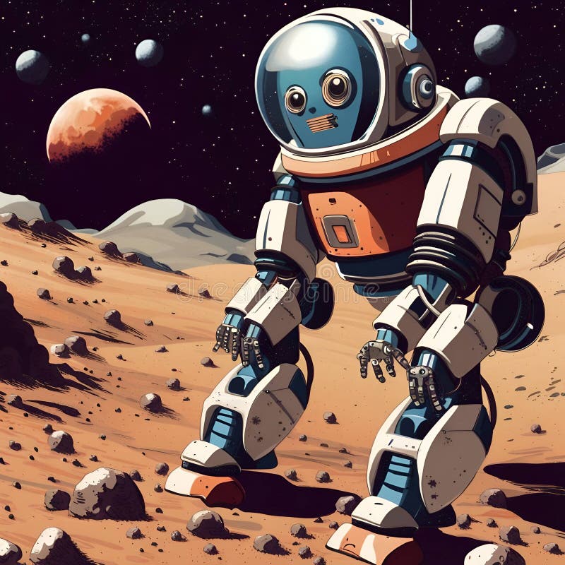 Astronaut Robot Illustration Background in Outer Space Moon Stock ...