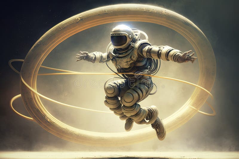 Astronaut Robot Jumping Saturn Rings Rope Illustration Generative Ai ...