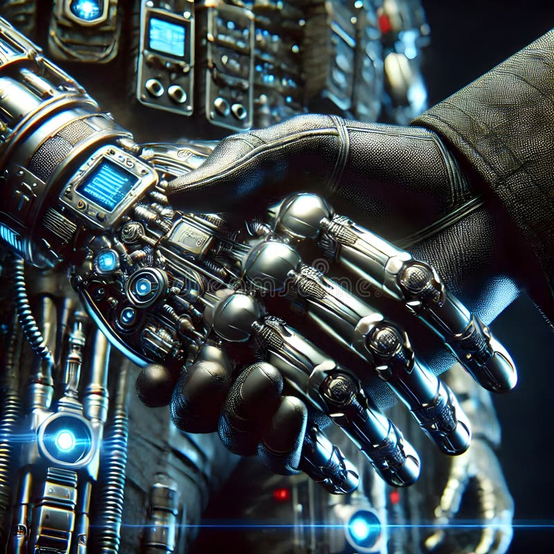 Astronaut and Robot Shaking Hands in Spacecraft, Showing Cooperation ...