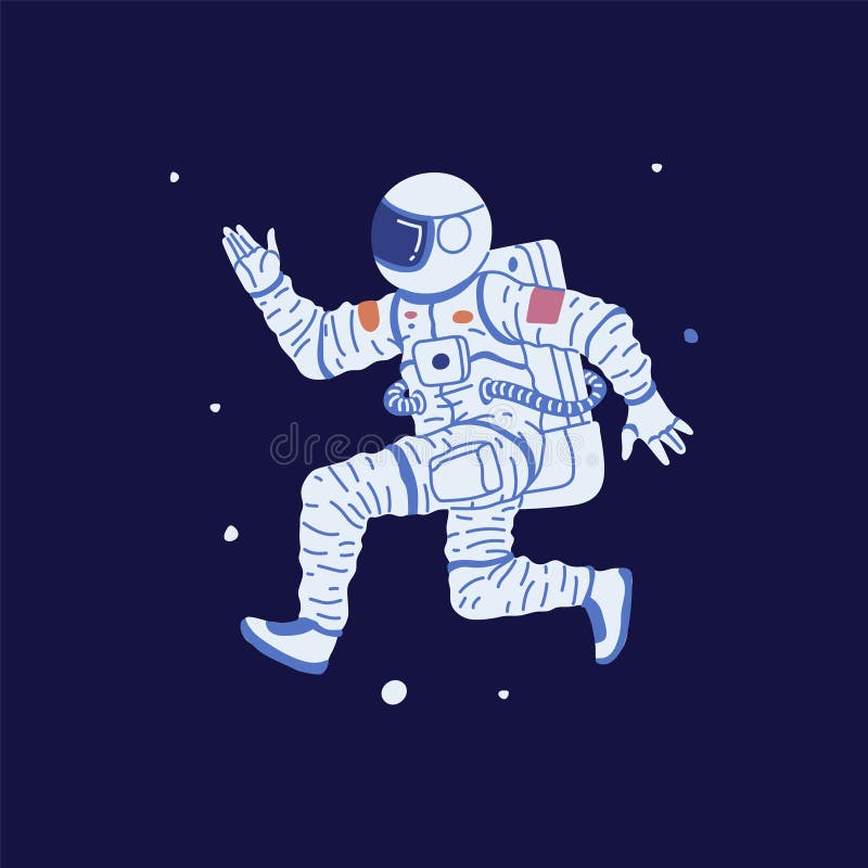 Astronaut Running in Space Vector Illustration, Flying Cosmonaut in ...
