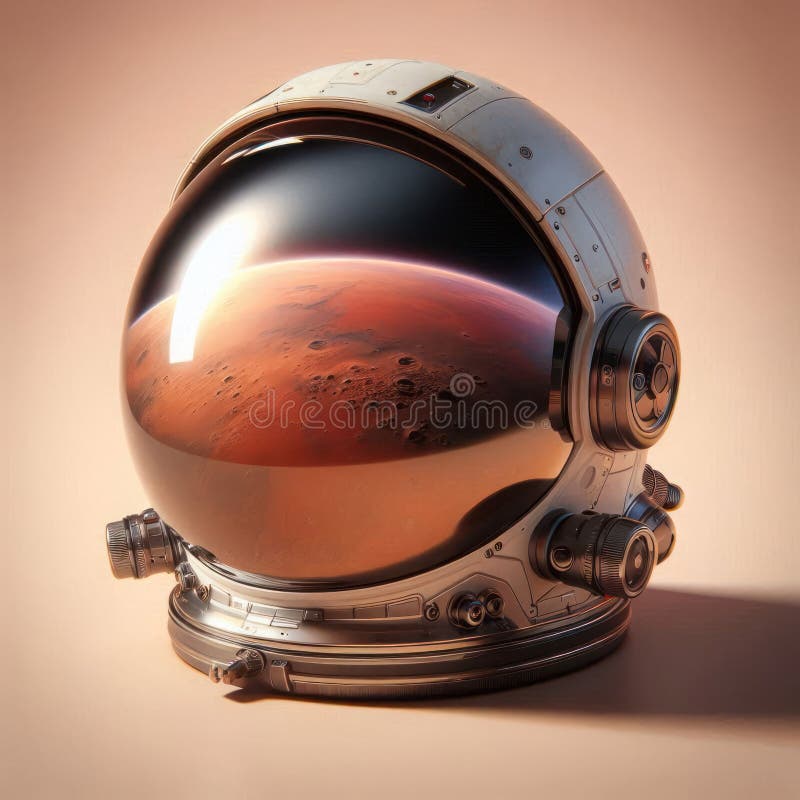 Astronaut S Helmet with a Reflection of the Surface of Mars. Stock ...