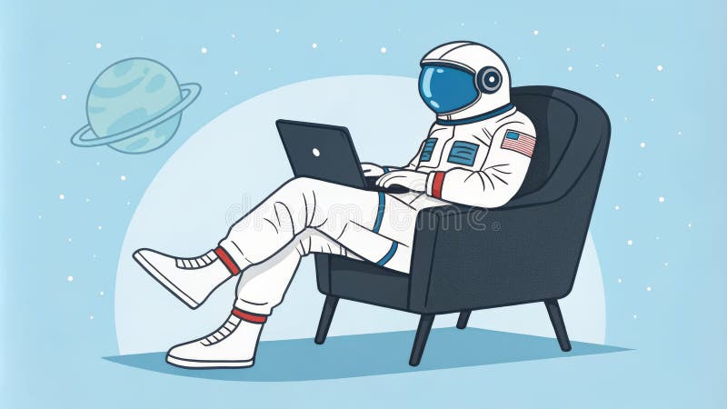 Astronaut S Laptop Space, Chair, Digital Art Stock Illustration ...