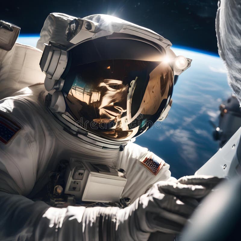 An Astronaut S Reflection in the Visor of Their Helmet while Conducting ...