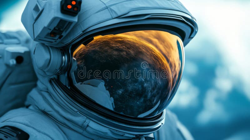 Astronaut S Visor Reflecting the Cosmos and Earth Stock Illustration ...