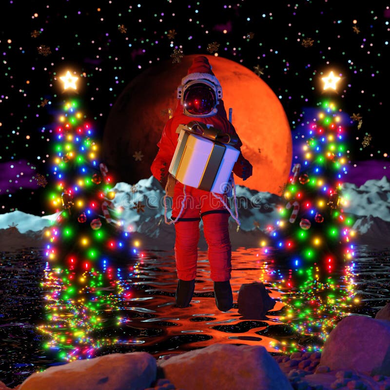 Astronaut in Santahat Outer Space. 3d Rendering Stock Illustration ...