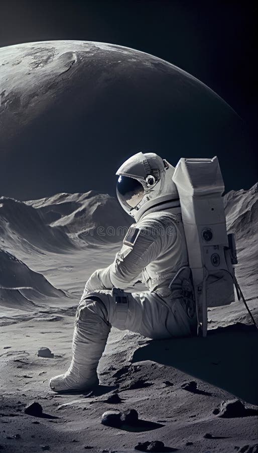 Astronaut Sat on the Lunar Surface Observing the Universe. Cosmonaut ...