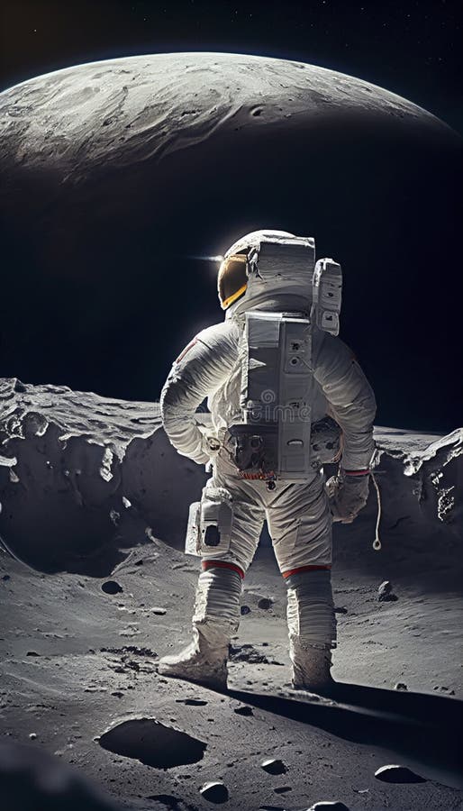 Astronaut Sat on the Lunar Surface Observing the Universe. Cosmonaut ...