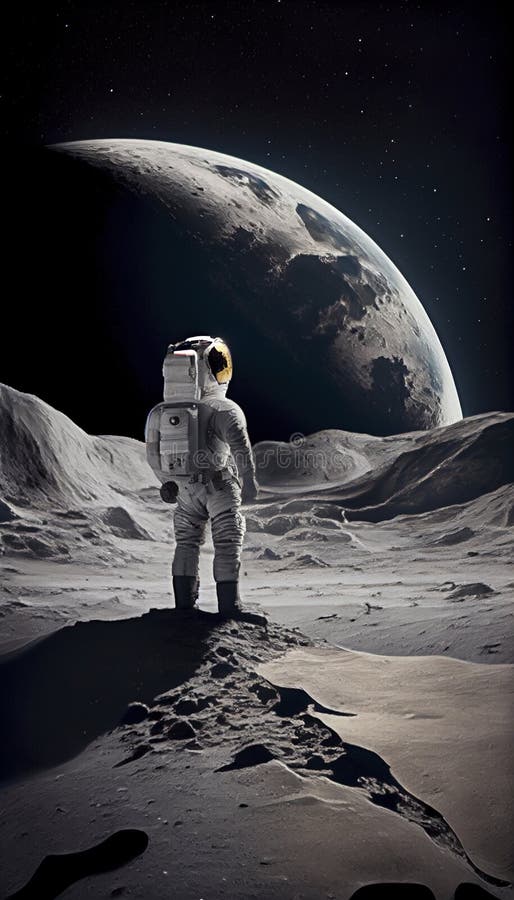 Astronaut Sat on the Lunar Surface Observing the Universe. Cosmonaut ...