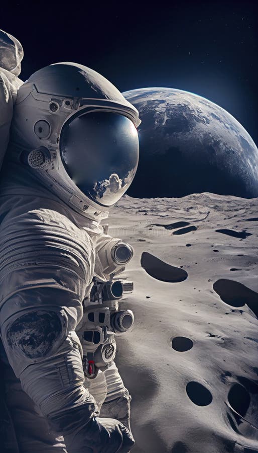 Astronaut Sat on the Lunar Surface Observing the Universe. Cosmonaut ...