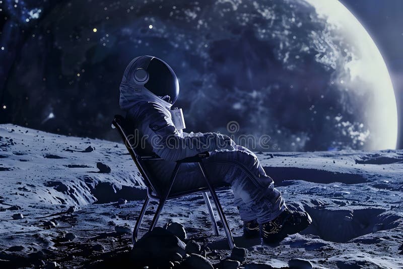 Astronaut Sit on a Chair on the Moon Stock Illustration - Illustration ...
