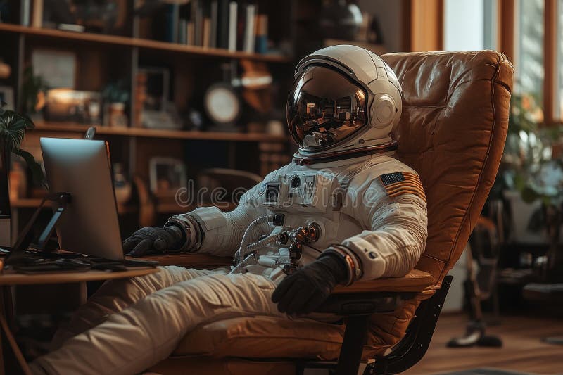 Astronaut in Modern Office Setting with Computer Stock Photo - Image of ...