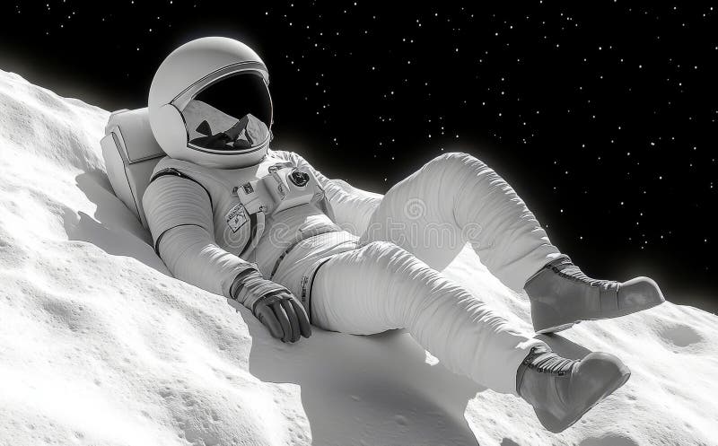 An Astronaut Sits on the Moon. Solar System. High-quality Digital Space ...