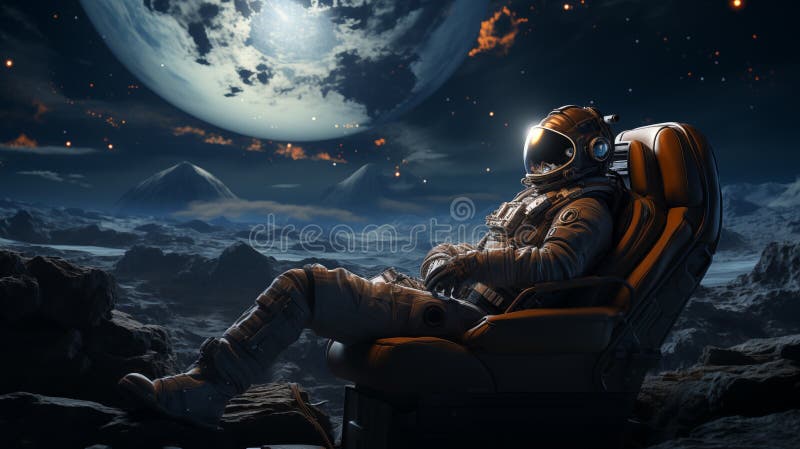 Astronaut Sitting in the Chair on the Moon Stock Illustration ...