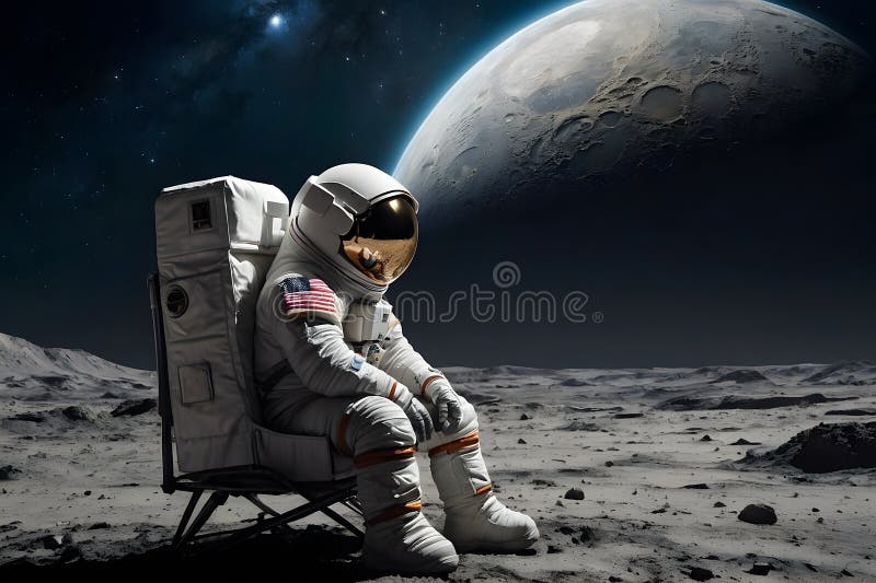 An Astronaut Sitting on a Chair on a Planet Stock Photo - Image of move ...