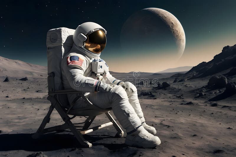 An Astronaut Sitting on a Chair on a Planet Stock Image - Image of ...