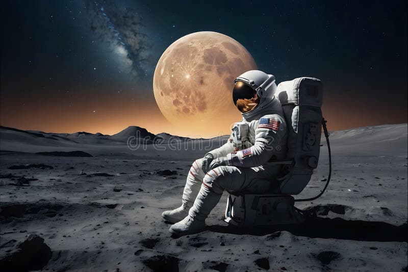 An Astronaut Sitting on a Chair on a Planet Stock Image - Image of ...