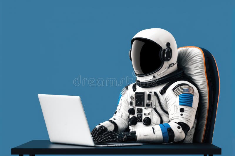 Astronaut Sitting at a Desk and Working on a Laptop Stock Illustration ...