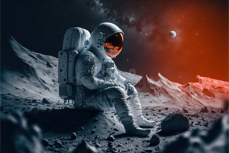 Astronaut Sitting and Exploring on Moon, Created Using Generative Ai ...