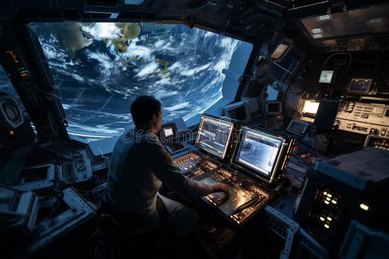 Astronaut Sitting Front of Control Panel Driving Shuttle. Generative AI ...