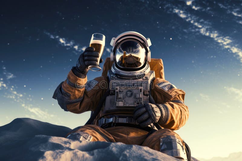 Astronaut Sitting on the Moon Drinking Beer, Generative AI Stock Image ...