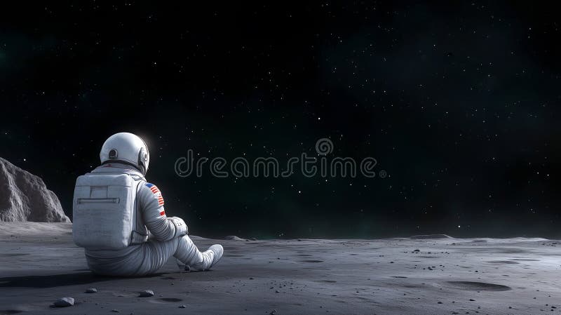 Astronaut Sitting on the Moon, Looking at the Starry Sky Stock ...