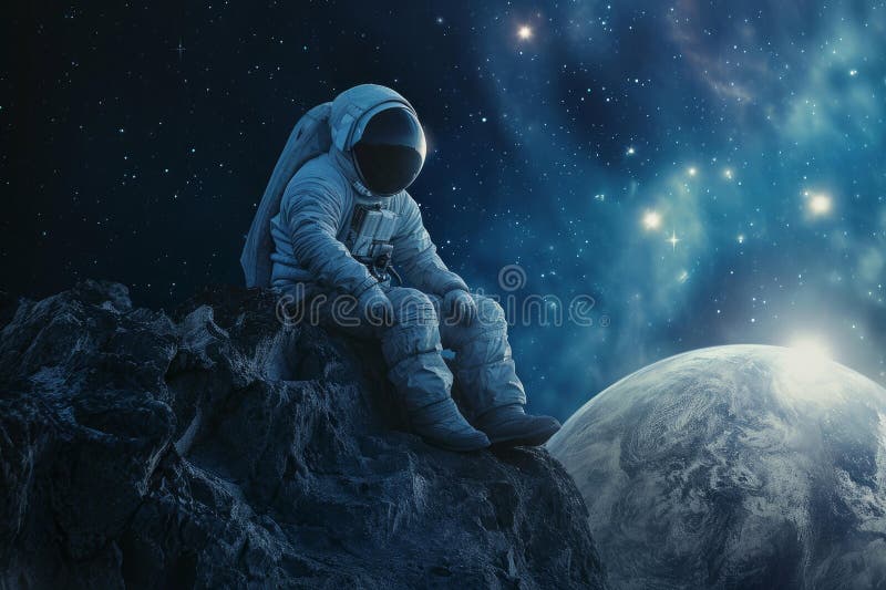 Astronaut Sitting on Planet. Generate Ai Stock Photo - Image of globe ...