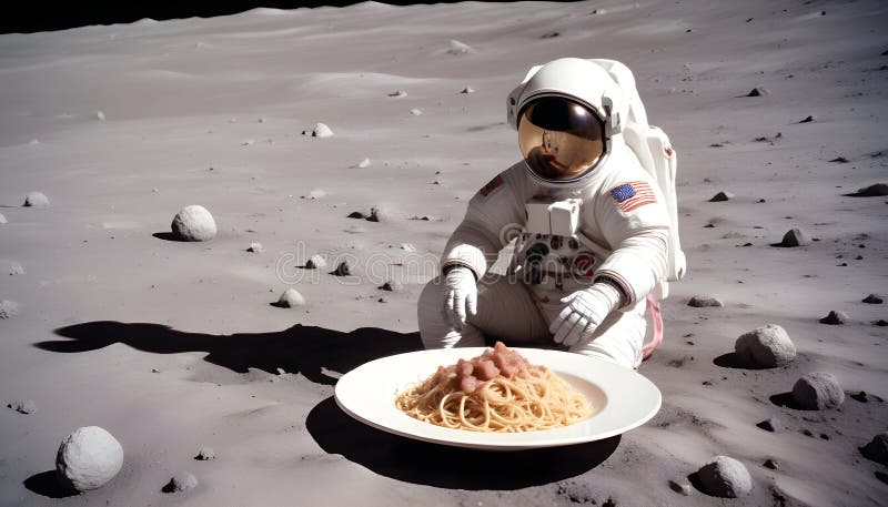 Astronaut Sitting on the Surface of the Moon Eating a Plate of ...