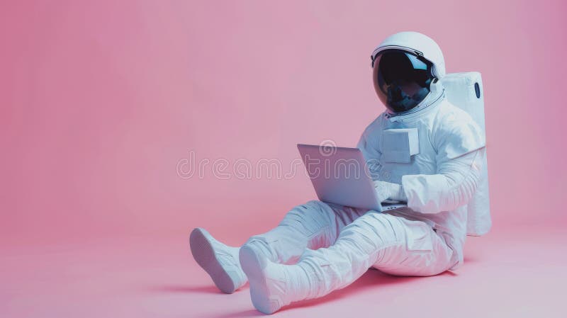 Astronaut Sitting and Using Laptop Stock Illustration - Illustration of ...