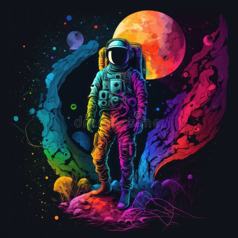 Astronaut Skeleton on the Moon Space Nebula Colorful Illustration ...