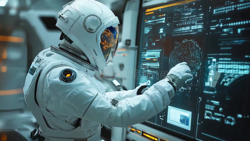 An Astronaut Skillfully Interacting with a Hightech Space Control Panel Stock Footage - Video of ...