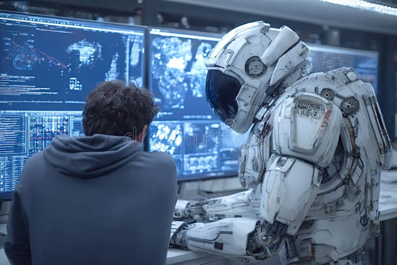 Astronaut and Software Developer Working Together Analyzing Data on ...