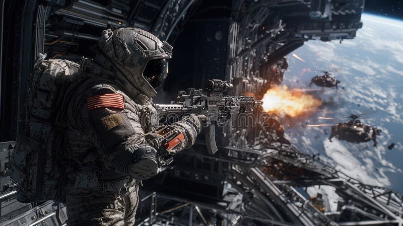 Astronaut Soldiers Launching High-tech Attack in Space Futuristic ...