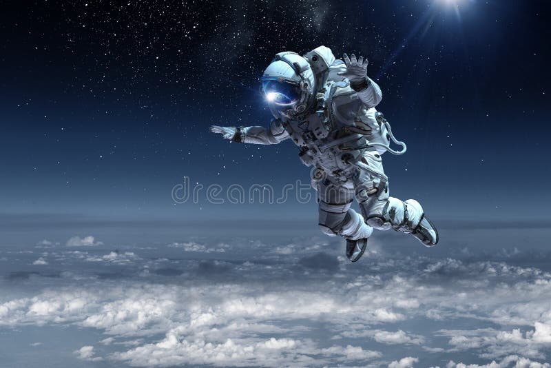 Astronaut Floating Above Clouds Stock Illustration - Illustration of ... Astronaut Floating Above Clouds Stock Illustration - Illustration of ...