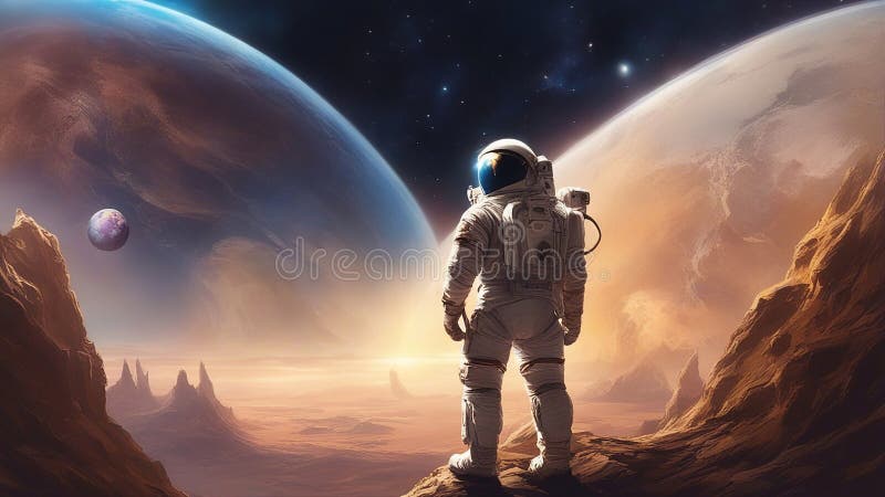 Astronaut in Space _An Astronaut in Outer Space with an Earth Behind ...