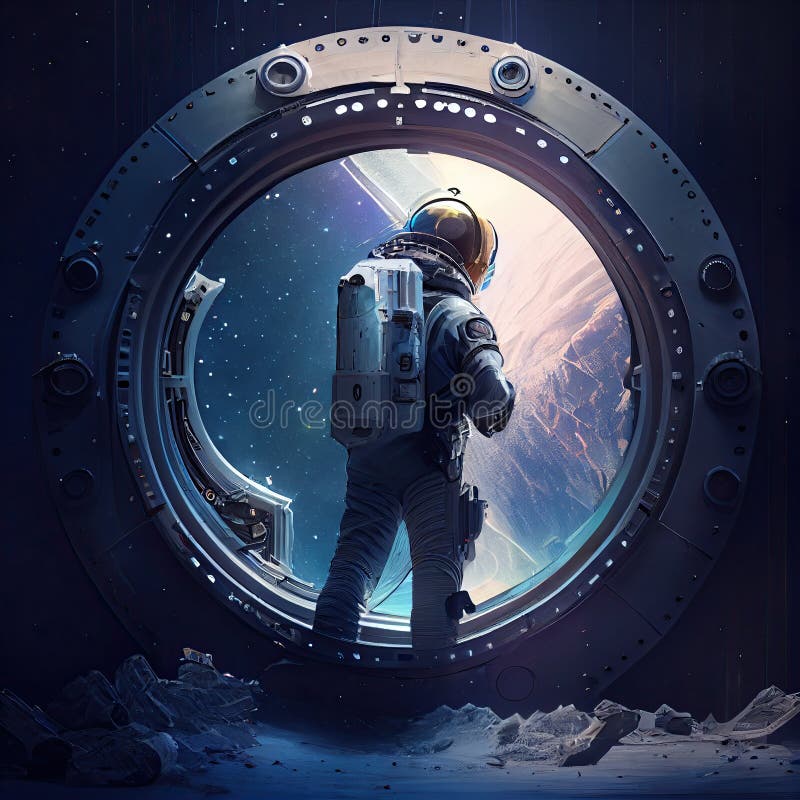 Astronaut in Space Coming Out of a Time Machine. Stock Illustration ...