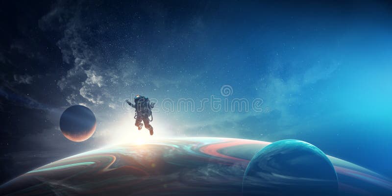 Astronaut in Space Costume in Outer Space. Spacewalk Stock Photo ...