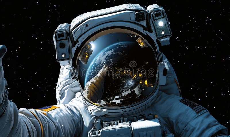 Astronaut in Space with Earth Reflection in Helmet, Showcasing Cosmic ...