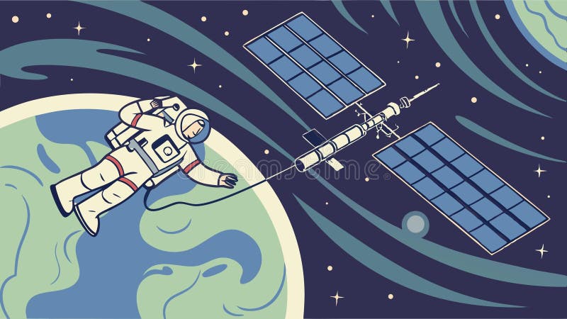 Astronaut in Space Earth View, Cosmic Exploration and Spacewalk Adventure Vector Design ...