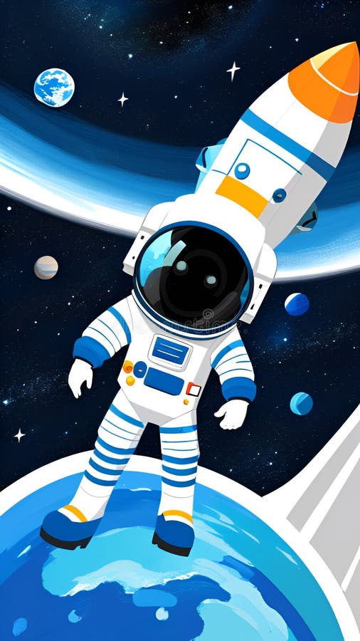 Astronaut Space Exploration Space Technology Cartoon Illustration Stock ...