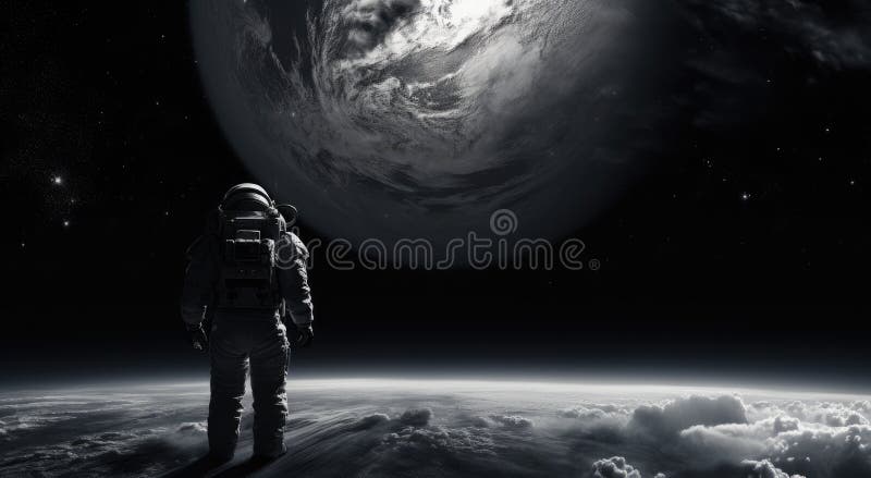 Astronaut in Space Looking Down Toward an Earth Background Stock ...