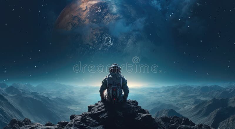 Astronaut in Space Looking Down Toward an Earth Background Stock ...